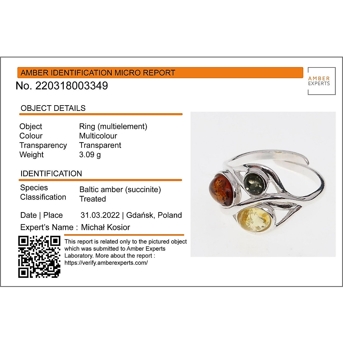 HolidayGiftShops Baltic Amber Sterling Silver Adjustable Ring Magdalena