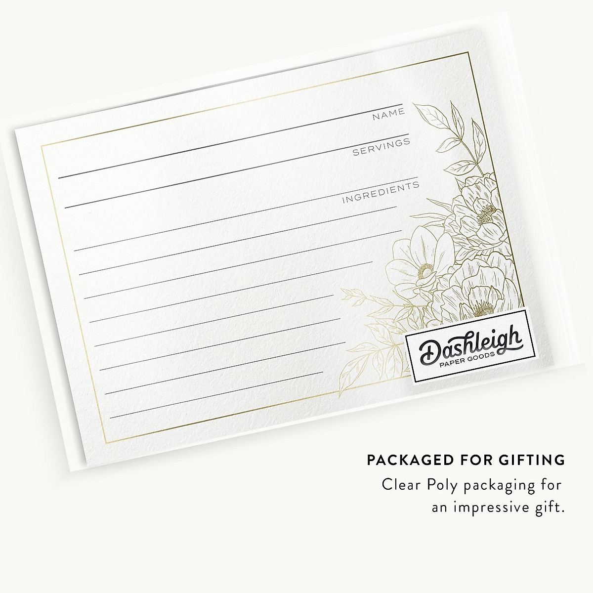 Victorian Gold Foil Floral Recipe Cards, 4x6 inches