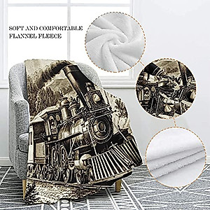Steam Train Personalized Blankets Custom Super Soft Fleece Blanket with Name 50'' x 60'' Throws for Men Women Wedding Gifts