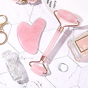 rosenice Gua Sha Set Jade Stone Tools Guasha Tool for Face Skincare Facial Body Relieve Muscle Tensions Reduce Puffiness Festive Gifts