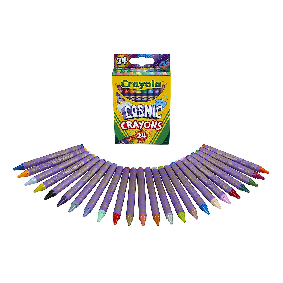 Crayola Cosmic Crayons, Pearl & Glitter Colors, 24ct Crayons, Gift for Kids, Ages 4 & up