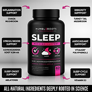 All-Natural Melatonin Gummies for Recovery, Immunity, & Sleep Support | Melatonin & Organic Ashwagandha KSM-66 | Chaga & Turkey Tail Mushroom | VitAlign Antioxidant Polyphenols & Vitamin D3 | 60-Count