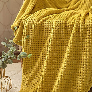 jinchan Fleece Throw Blanket 50"x60" Flannel Blanket for Couch Bed Throw Cozy Soft Throw Blanket Living Room Decor Fluffy Blanket Throw Gifts Mustard Yellow