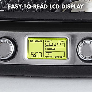 GreenPan Elite 4-Square Belgian & Classic Waffle Iron, Healthy Ceramic Nonstick Aluminum Dishwasher Safe Plates, Adjustable Shade/Crunch Controls, Wont Overflow, Easy Cleanup Breakfast, Black