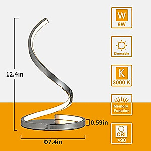 KARMIQI Dimmable LED Table Lamp for Bedroom, 9W Touch Control Table Lamp, Modern Spiral Bedside Nightstand Lamp for Living Room