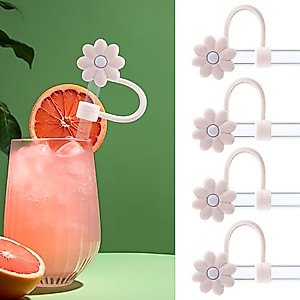 4 PCS Silicone Straw Covers Cap Compatible with Stanley 30&40 Oz Cup, 10mm Cute Flower Straw Toppers for Tumblers, Dust-Proof Drinking Straw Caps for Reusable Straws Tips Lids