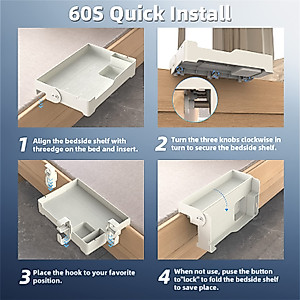 Yunerz Bedside Shelf, Foldable Bunk Bed Shelf Organizer, Clip On Nightstand for College Dorm Room Essentials Table Caddy with Cup/Cord Holder for Bunk Organizer Bedroom Students