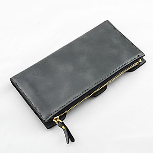 Pidengbao Women's Long Solid Zipper Hasp Clutch Wallet Grey