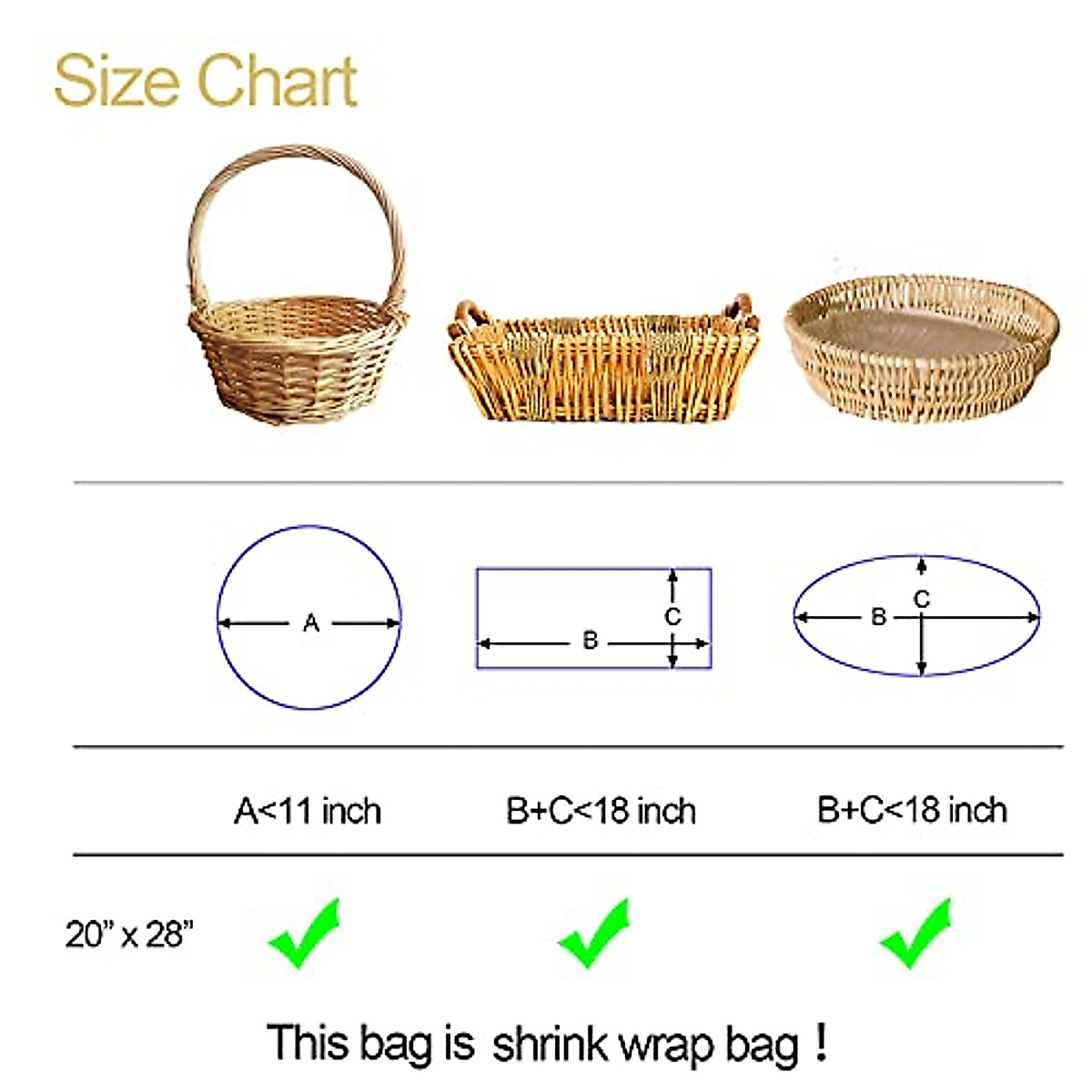 Holvyt Extra Large Clear Shrink Wrap Basket Bags, 20 Pack 20"x 28" Cellophane Wrap Plastic Package for Baskets and Gifts Shrink Packaging Project Bags