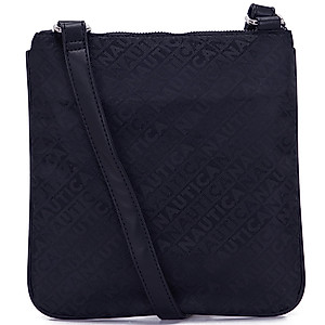 Nautica Womens Lakeside Signature Jaquard North South Crossbody Bag, Black, One Size