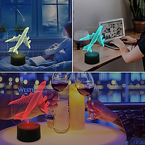 FULLOSUN Aircraft Airplane 3D Night Light Kids Bedside Lamp 16 Colors Changing with Remote Control Xmas Halloween Birthday Gift for Child Baby Boy