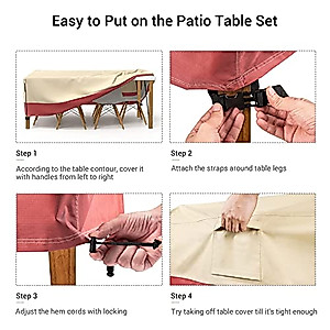 Patio Furniture Set Cover Waterproof, 600D Heavy Duty Lawn Patio Furniture Covers, U-COMSO Outdoor Sectional Sofa Cover Patio Table Chair Set Cover, 90 ''W x 62'' D x 28'' H, Beige & Orange (U-CM)