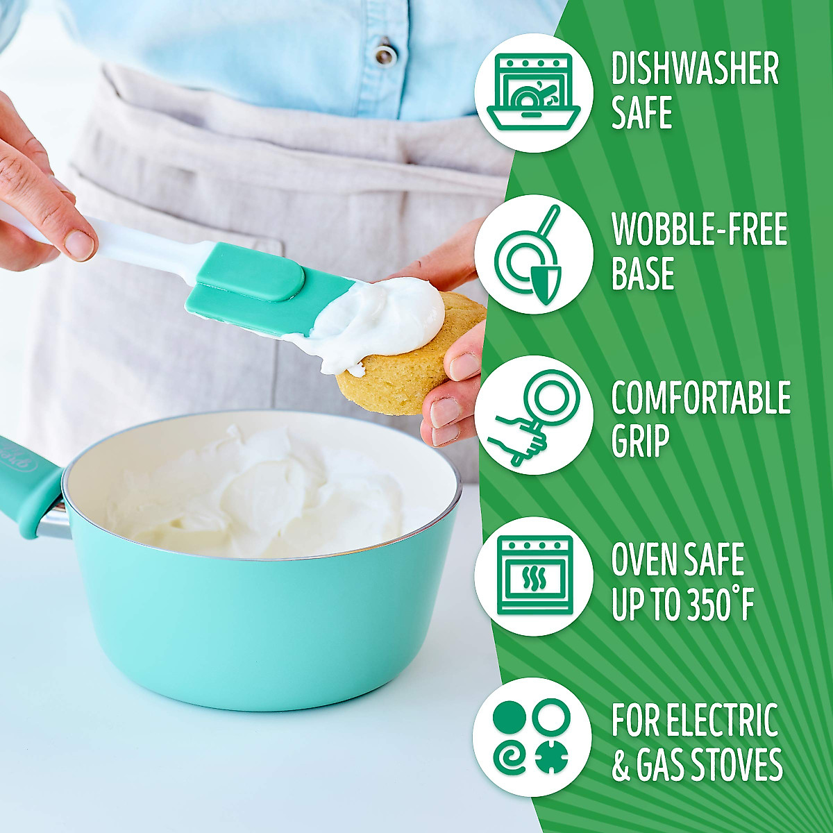 GreenLife Soft Grip Healthy Ceramic Nonstick 12" Frying Pan Skillet and 1QT and 2QT Saucepan Pot Set with Lids, PFAS-Free, Dishwasher Safe