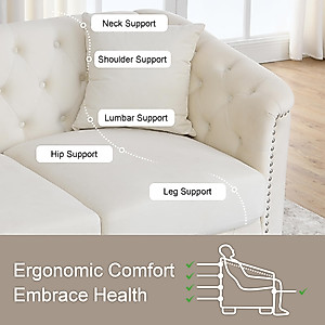 BUIORD 59" Modern Velvet Loveseat Chesterfield Sofa for Living Room,2-Seater Sofa,Upholstered Tufted Backrests with Nailhead Arms and 2 Cushions for Bedroom-Beige