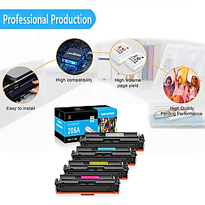 LeciRoba Compatible 206A (with Chip) 4 Pack Toner Cartridges Replacement for HP 206A W2110A 206X W2110X for HP Pro MFP M283 M283FDW M255 M255DW M283CDW Printer (Black Cyan Magenta Yellow)