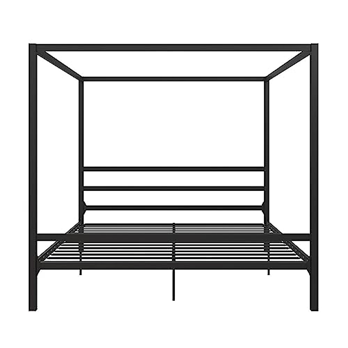 DHP Modern Metal Canopy Platform Bed with Minimalist Headboard and Four Poster Design, Underbed Storage Space, No Box Spring Needed, King, Black