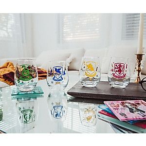Silver Buffalo Harry Potter Hogwarts House Colors 12-Ounce Stemless Wine Glasses, Set of 4 | Holds 20 Ounces