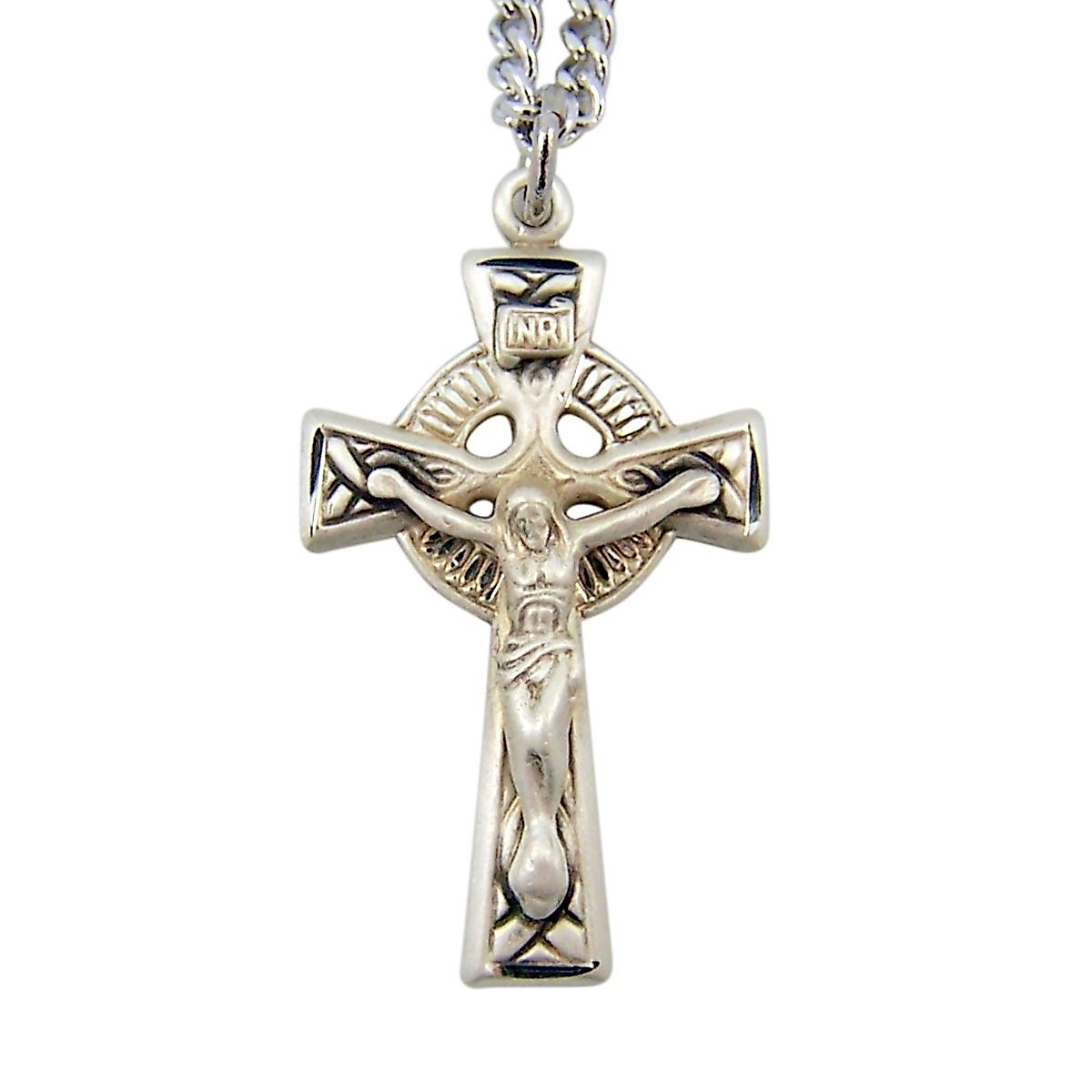 Sterling Silver Irish Catholic Celtic Cross Crucifix Pendant, 1 1/4 Inch