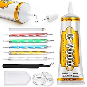 110 ML B7000 Rhinestones Glue for Crafts, 3.7 fl oz B7000 Jewelry Glue with 5 Dotting Pen Tool, Wax Pencil, Tweezer Rhinestones Tray and Glue Container for DIY Craft Jewelry Making Nail Art