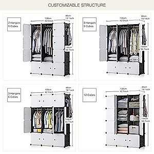 GEORGE&DANIS Portable Closet Wardrobe Cube Storage Cube Organizer Cube Shelf Armoire Bedroom Dresser (42x18x56 inches) 3x4 Tiers, Black