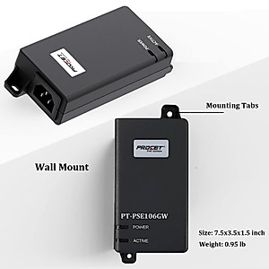 PROCET Gigabit 60W PoE Injector IEEE802.3BT/ PoE++ Compliant Power Injector 2KV AC Surge Protection for IP Camera, Access Point Long Range Transmission, PT-PSE106GW