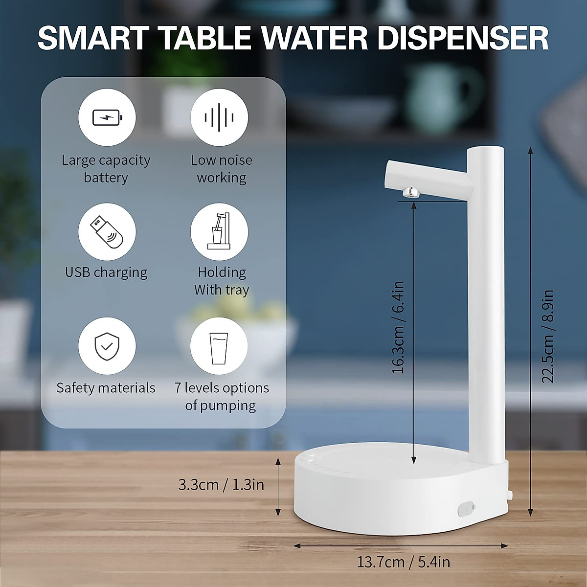 Intelligent Desktop Water Bottle Dispenser, Portable Removable 5 Gallon Electric Water Bottle Pump, Universal Water Jugs Pump USB Charging Automatic Water Dispenser for Home, Office, Outdoor (White)