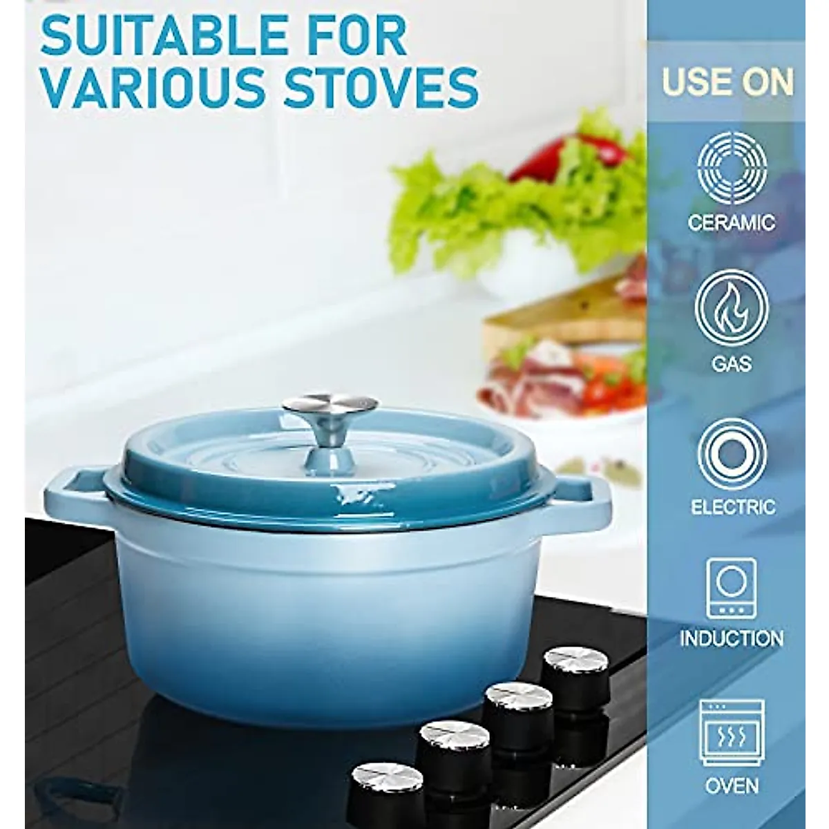 MICHELANGELO 4 Qt Dutch Oven Cast Iron, Enameled Cast Iron Dutch Oven with Lid, Enamel Dutch Oven Pot, 4 Quart Dutch Oven for Bread Baking, Enameled Dutch Oven Set with Silicone Mats, Blue