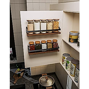 SWTYMIKI Spice Rack Wall Mount, 2 Pack Rustic Natural Wood Spice Rack Organizer for Cabinet, Hanging Spice Shelf for Kitchen Seasoning Organizer, Cabinet Organizer and Wall Storage