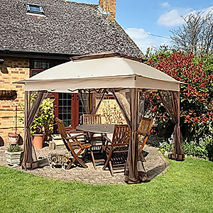 Cool Spot 11x11 Pop-Up Instant Gazebo Tent with Mosquito Netting Outdoor Canopy Shelter with 121 Square Feet of Shade by COOS BAY (Beige)