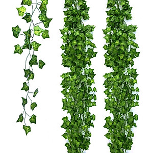 Ohuhu 20 Pack 131 FT Artificial Ivy Leaf Fake Plants Vines, Greenery Garland Leaves Hanging for Home Kitchen Office Garden Wedding Party Home Wall Indoor Outdoor Decor, 79 Inch Each, Green