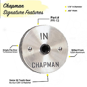 Chapman MFG PR-13 Palm Ratchet, 1/4" Drive, USA Made Aluminum Ratchet with 20 Tooth Gear & 18 Degree Working Arc