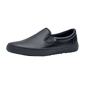 Shoes for Crews Merlin, Slip-On, Men's, Women's, Unisex, Slip Resistant Work Shoes, Black Leather, Men's Size 6.5 Wide, Women's Size 8 Wide