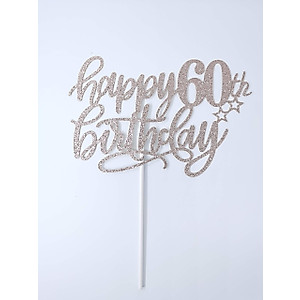 Happy 60th Birthday Cake Topper Rose Gold Glitter, 60th Anniversary Cake Topper 60 Birthday Cake Topper Rose Gold 60th Birthday Cake Decorations for Women