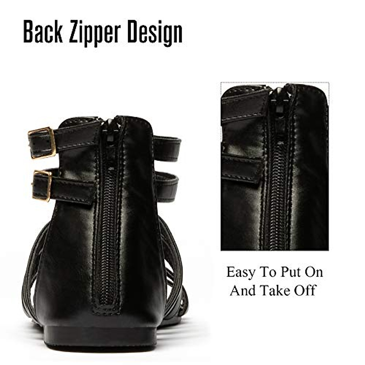 katliu Womens Gladiator Sandals Strap Sandal Two Ankle Buckle Open Toe Summer Flat Zipper Gladiator Sandal Black 6