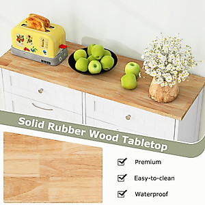 LOKO Kitchen Tilt Out Trash Cabinet, Modern Trash Cabinet with 2 Drawers & Adjustable Shelf, Pet Proof Trash Can Cabinet with Rubber Wood Tabletop, Ideal for Living Room, Dining Room (White)