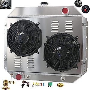 RadRace CC433 Aluminum Radiator For 1966-1979 Ford F100 F150 F250 F350 Bronco Truck V8 AT MT Radiador 3 Row Core Radiators Shroud Fan Relay