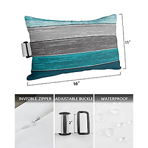 Summer Ombre Blue-Green Grey Farm Wood Grain Outdoor Beach Chair Pillow Headrest for Chaise Lounge Chair, Recliner Head Pillow with INSERTS & Elastic Stripes 11x16(2 PCS)