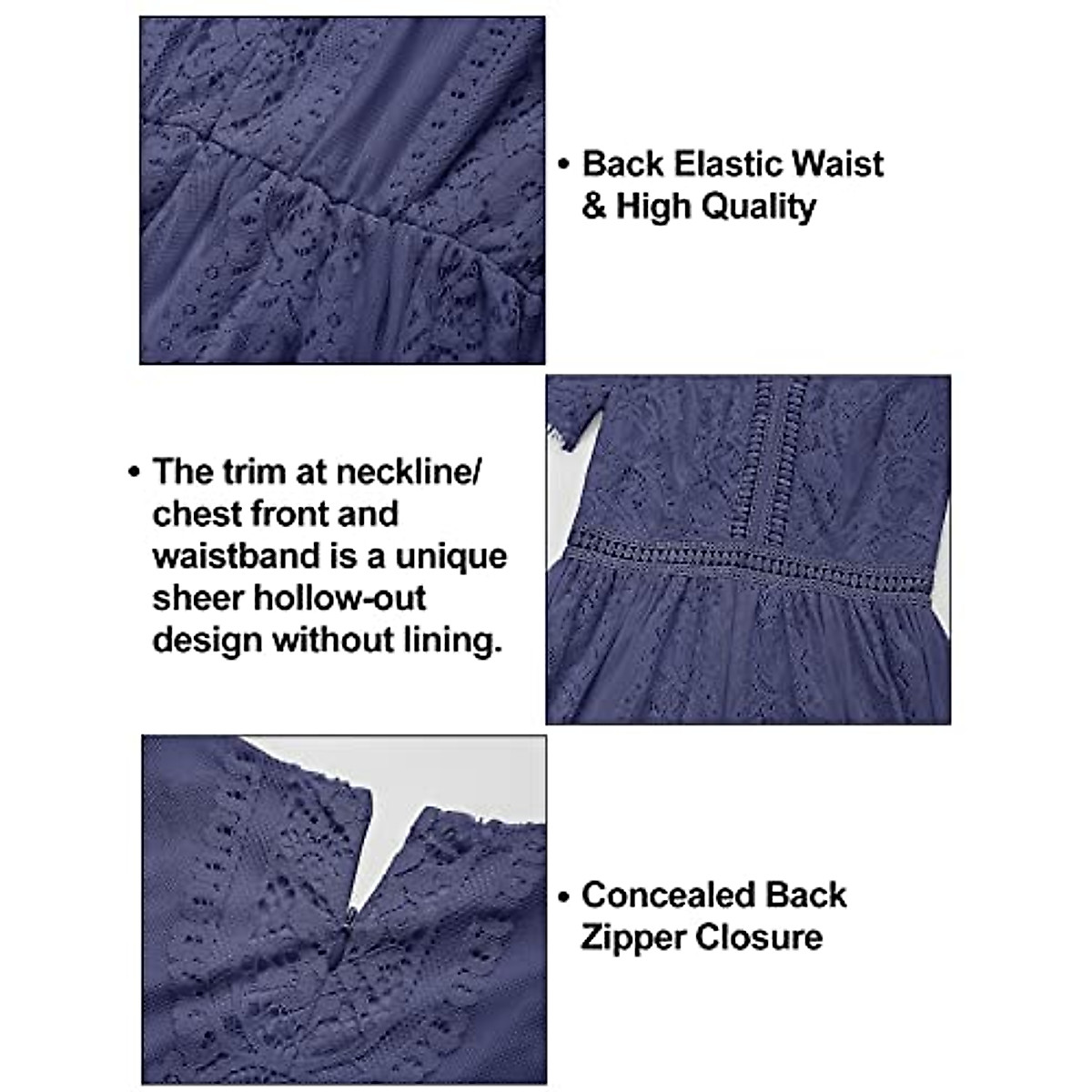 MEROKEETY Women's V Neck Short Sleeve Floral Lace Wedding Dress Bridesmaid Cocktail Party Maxi Dress Navy