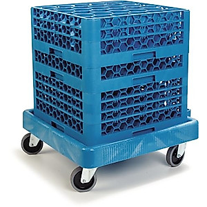Carlisle FoodService Products E-Z Glide Warewashing Rack Dolly Dishwashing Rack Dolly with Drain for Kitchen and Restaurants, Plastic, 22.5 x 22.5 x 8 Inches, Blue
