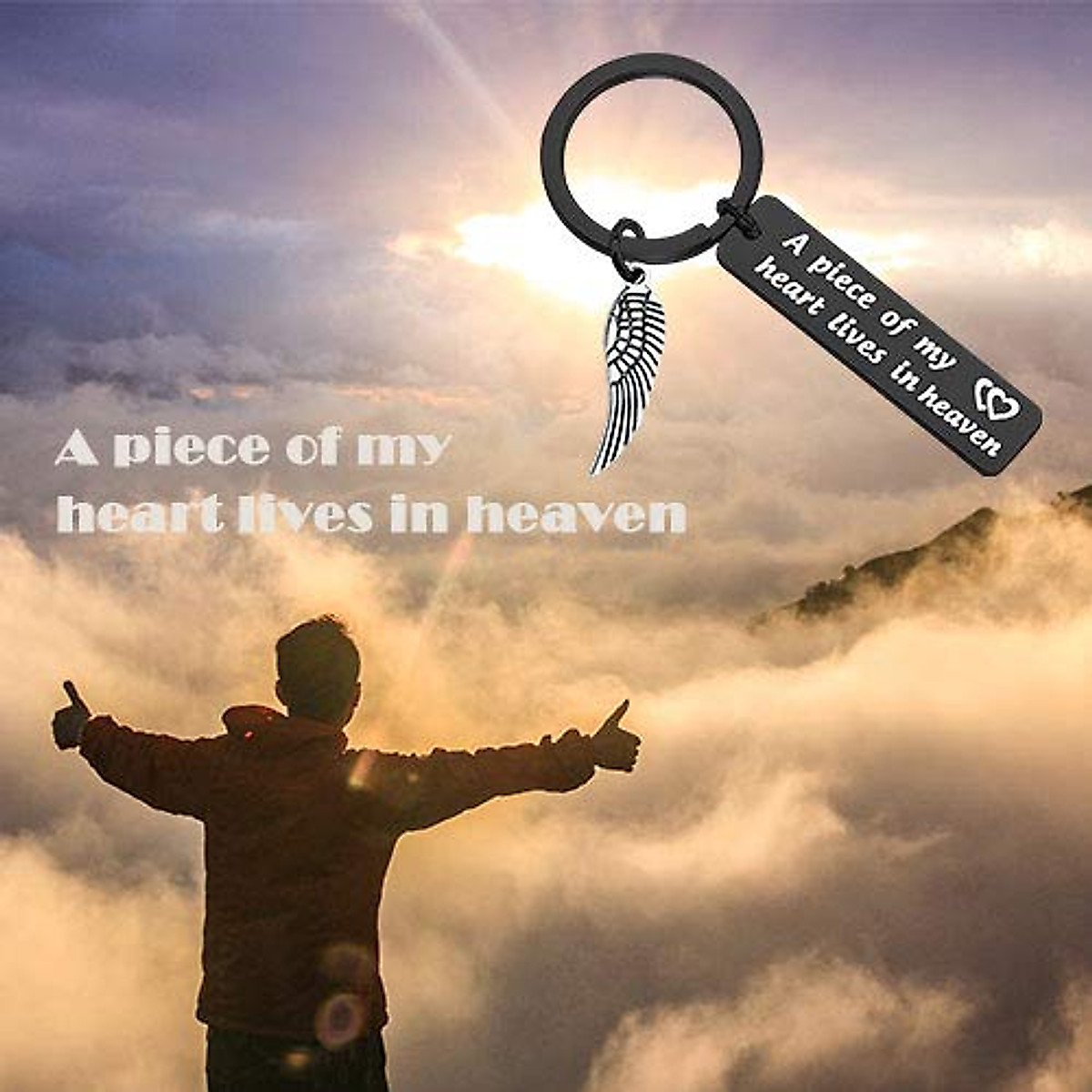 MAOFAED Memorial Keychain A Piece of my heart lives in heaven Sympathy Gift Loss of Loved One Keychain (piece in heaven black)