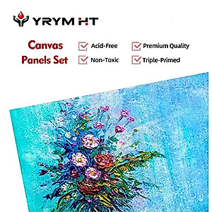 YRYM HT Painting Canvas Panels - 12 Pack 8 x 10 Inch Triple Primed Pure Cotton Canvas Boards for Painting, Oil, Acrylic, Watercolor, Acid-Free for Artists, Painters, Kids, Students