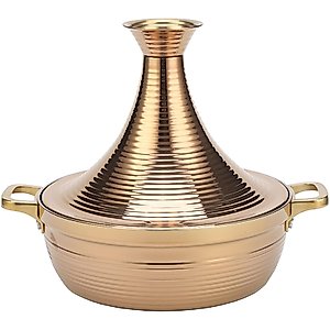 Topjia Moroccan Tagine Cooking Pot,Stainless Steel Non Stick Moroccan Casserole with 2 Handles,Large Moroccan Cooker Handmade Tagine Pot with Cone-Shaped Lid(29cm, Rose gold), 1776982