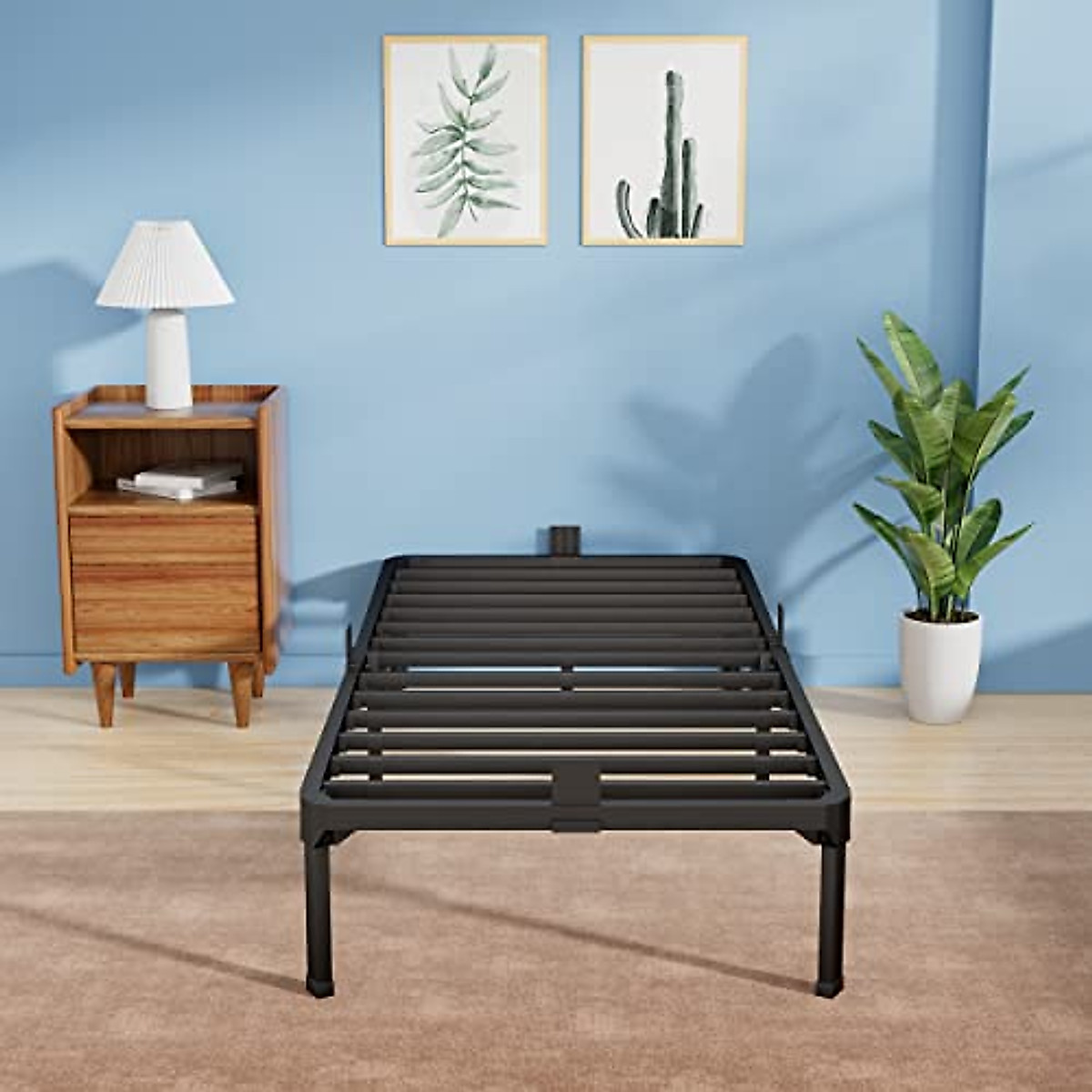 ROIL 14 Inch Twin Size Bed Frame with Mattress Slide Stopper - Single Black Basic Anti Squeak Steel Slats Metal Platform, Heavy Duty Noise Free Easy Assembly Bedframes, No Box Spring Needed