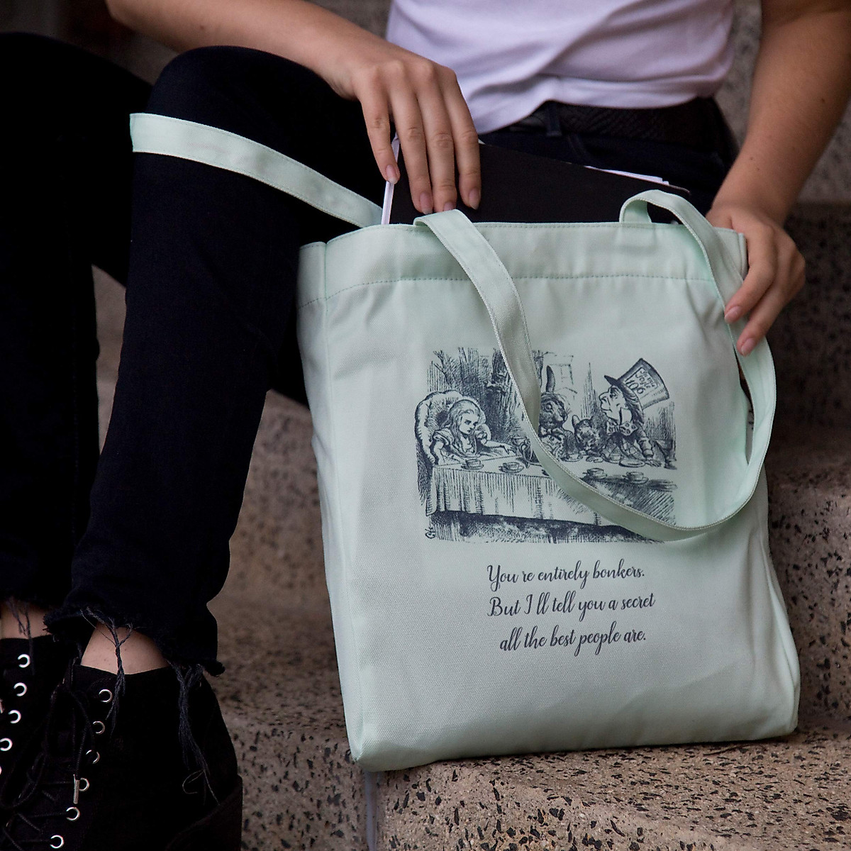 Well Read Alice in Wonderland Book Themed Tote Bag for Book Lovers - Ideal Literary Gifts for Book Club, Readers, Authors & Bookworms - Versatile Shoulder Bag Company