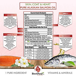 Pure Wild Alaskan Salmon Oil for Dogs & Cats Skin and Coat - Fish Oil Liquid with Pump - Supports Joint Function, Immune & Heart Health - Omega 3 Liquid Food Supplement - All Natural EPA + DHA - 32oz