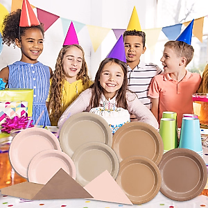 CMUSKO Boho Baby Shower Decorations-60Pcs Gradient Brown Plates and Napkins Kit Neutral Boho Party Supplies for Bridal Shower,Wedding, Birthday