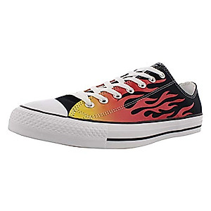 Converse Chuck Taylor All Star Low Flames shoe, Black/Enamel Red-fresh Yellow, 11 Women/9 Men