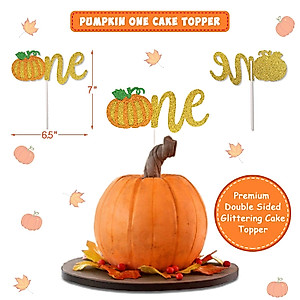 Vansolinne Little Pumpkin First Birthday Highchair Banner Decorations, Fall Harvest Birthday Highchair Banner Cake Smash Cone Hat Decorations Set for Baby Boy Girl 1st Birthday Party Supplies, 3 in 1