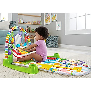 Fisher-Price Baby Playmat Deluxe Kick & Play Piano Gym & Maracas With Smart Stages Learning Content, 5 Linkable Toys & 2 Soft Rattles [Amazon Exclusive]