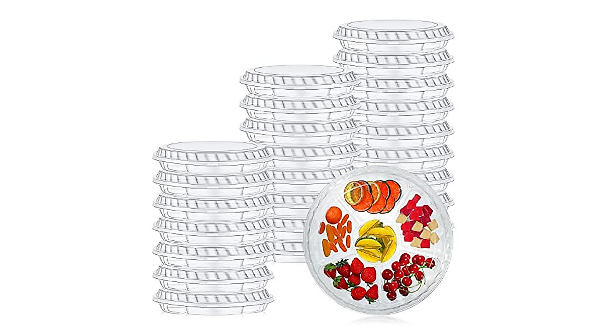 Yetene 24 Pcs 12-Inch Plastic Serving Trays with Lids for Parties